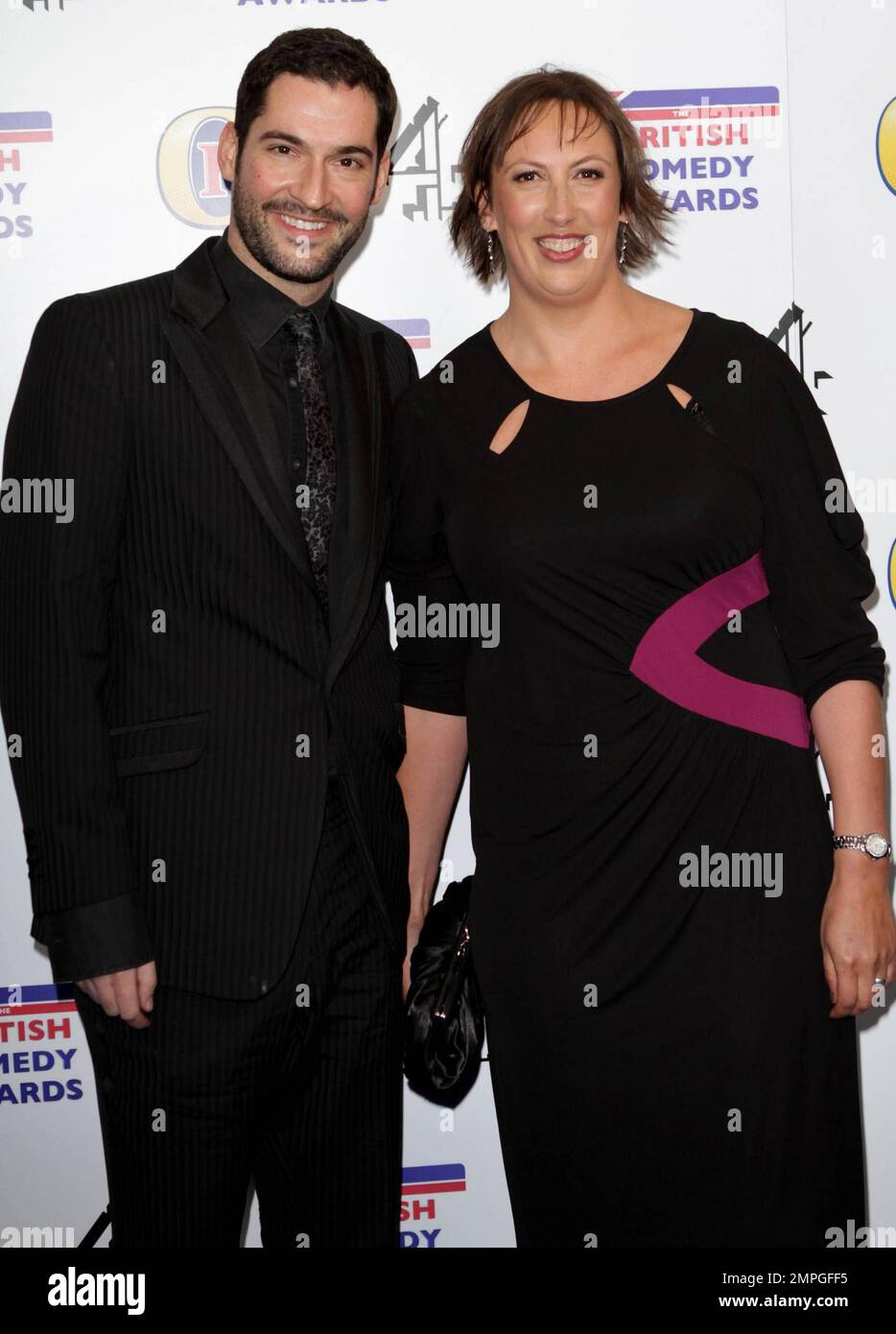 Miranda Hart (R) arrives at the British Comedy Awards held at the O2 ...