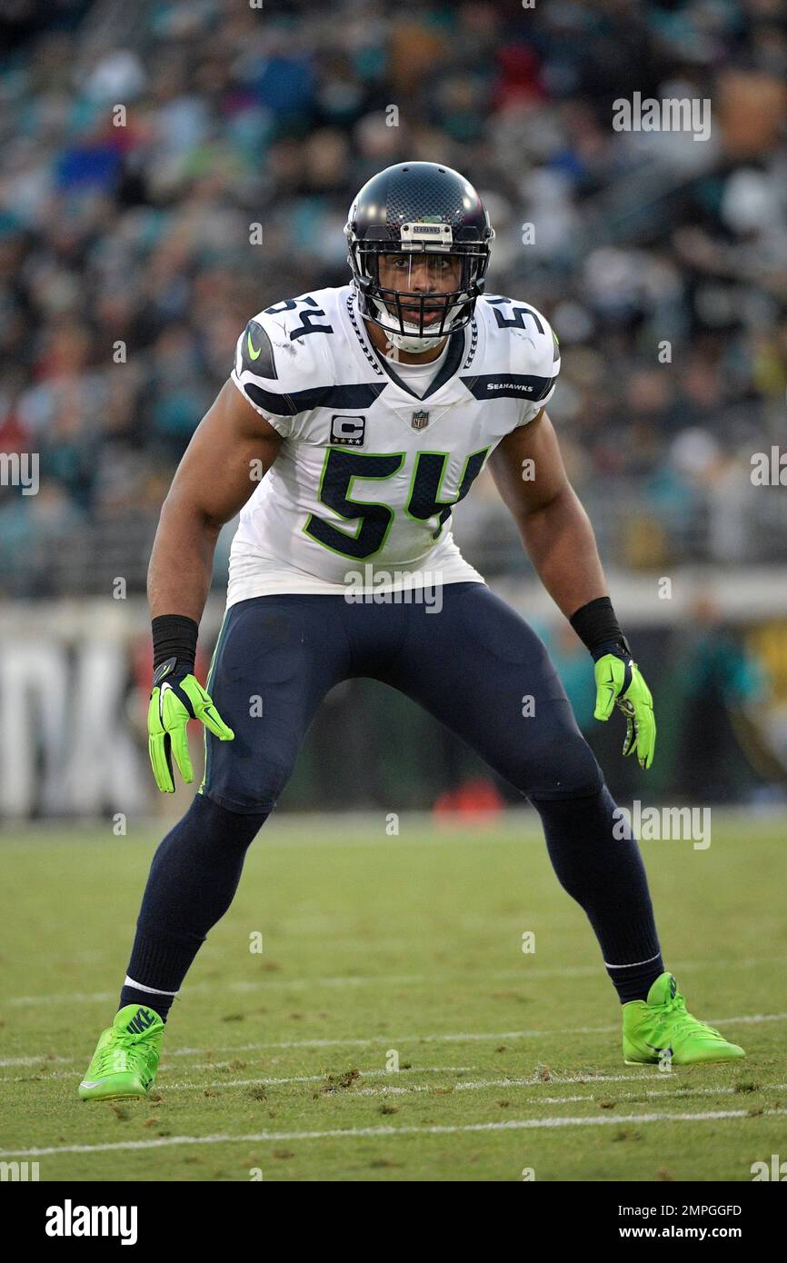 Seattle Seahawks middle linebacker Bobby Wagner (54) sets up for a play ...