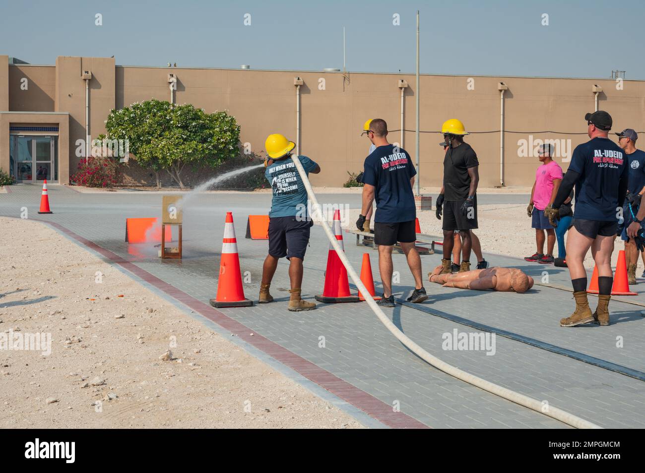 U.S. Air Force firefighters assigned to the 379th Expeditionary Civil ...