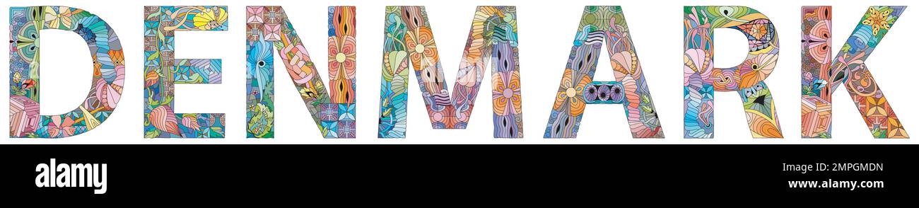 Vector word Denmark. Hand-painted art design. Illustration for t -shirt ...