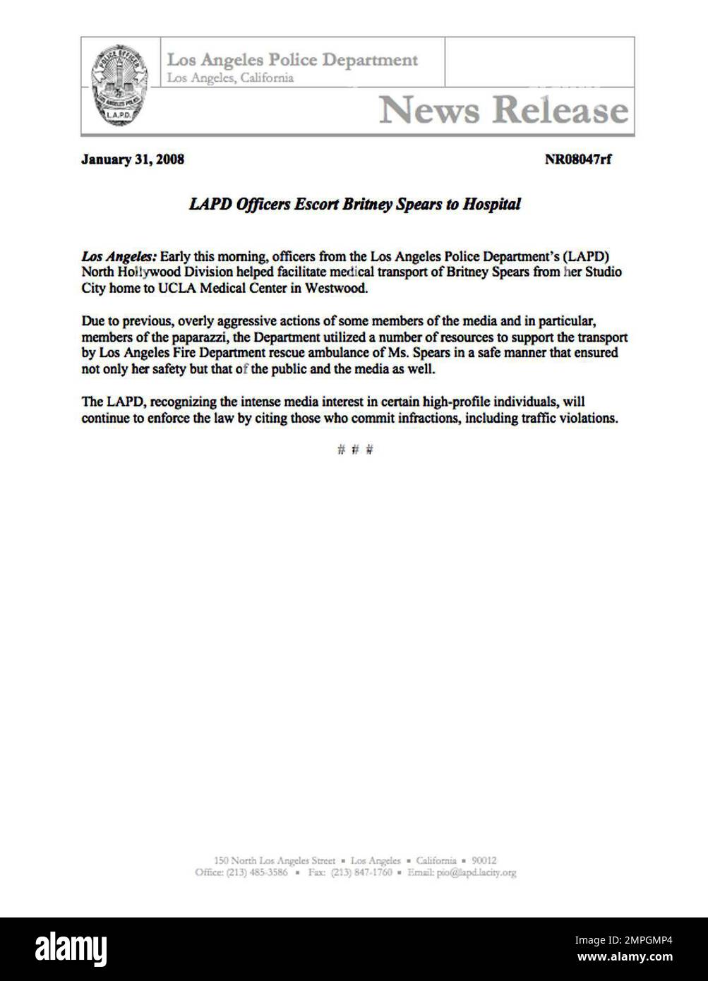 This is the news release that the LAPD put round to media outlets ...