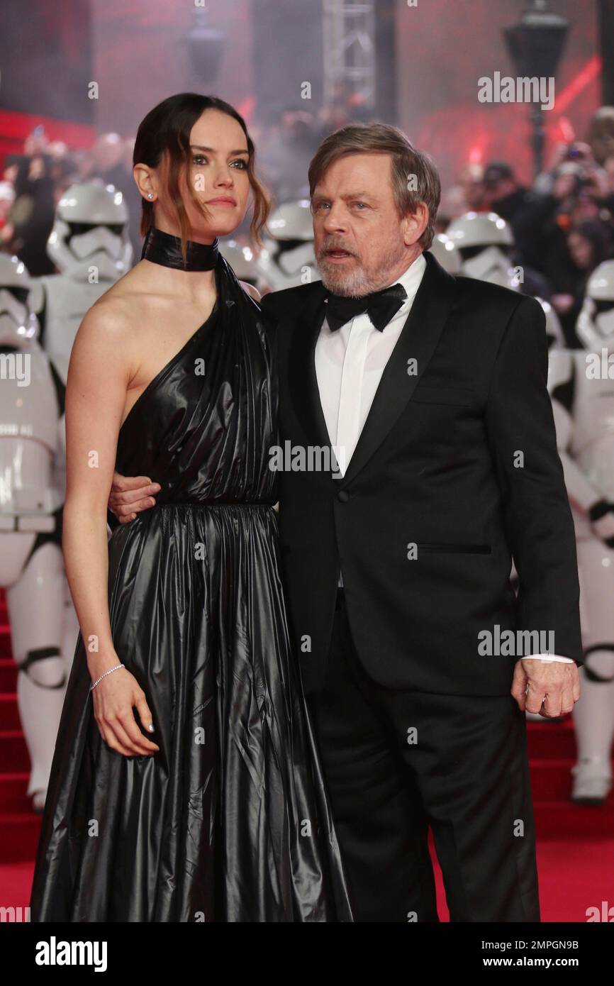Daisy Ridley and Mark Hamill pose for photographers upon arrival at the ...