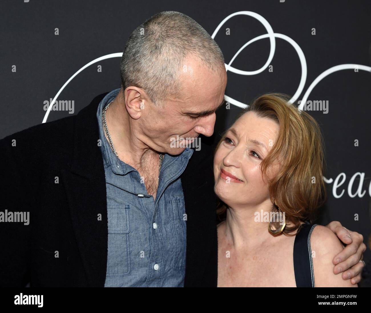 Actors Daniel Day-Lewis, left, and Lesley Manville attend the premiere ...