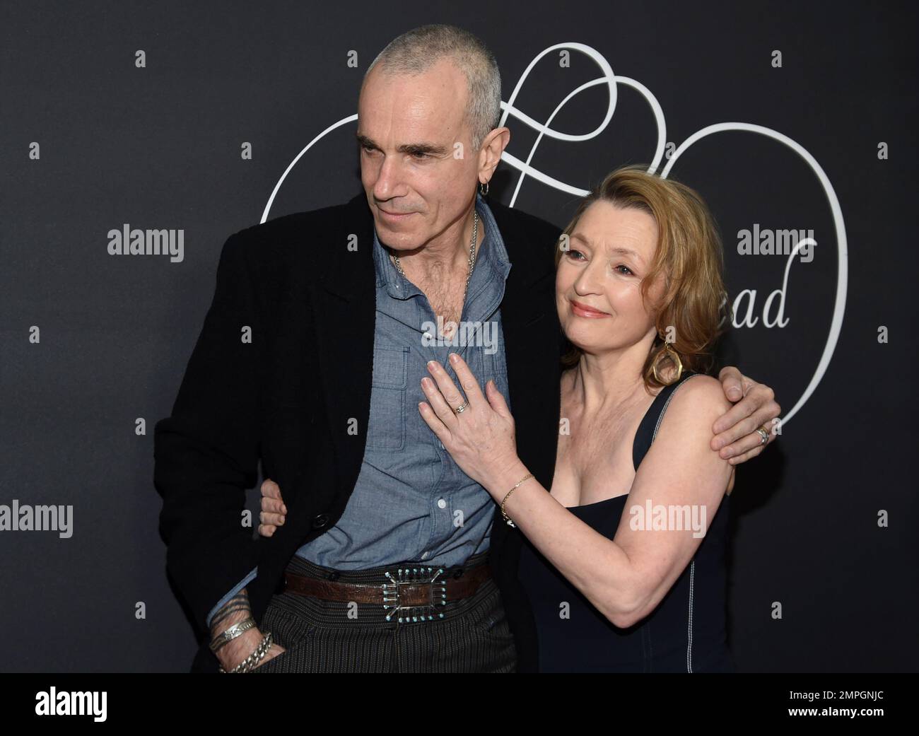 Actors Daniel Day-Lewis, left, and Lesley Manville attend the premiere ...