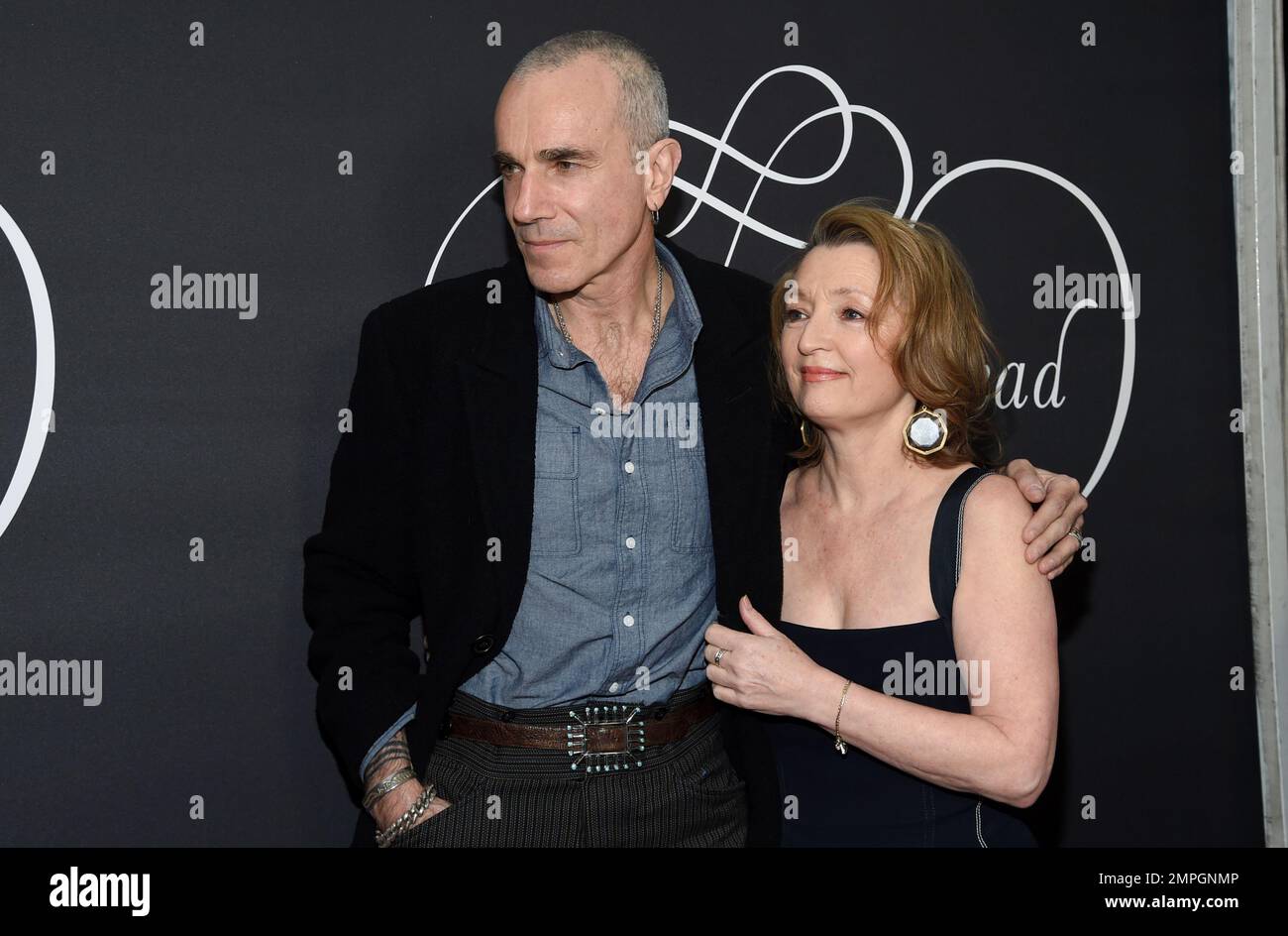 Actors Daniel Day-Lewis, left, and Lesley Manville attend the premiere ...