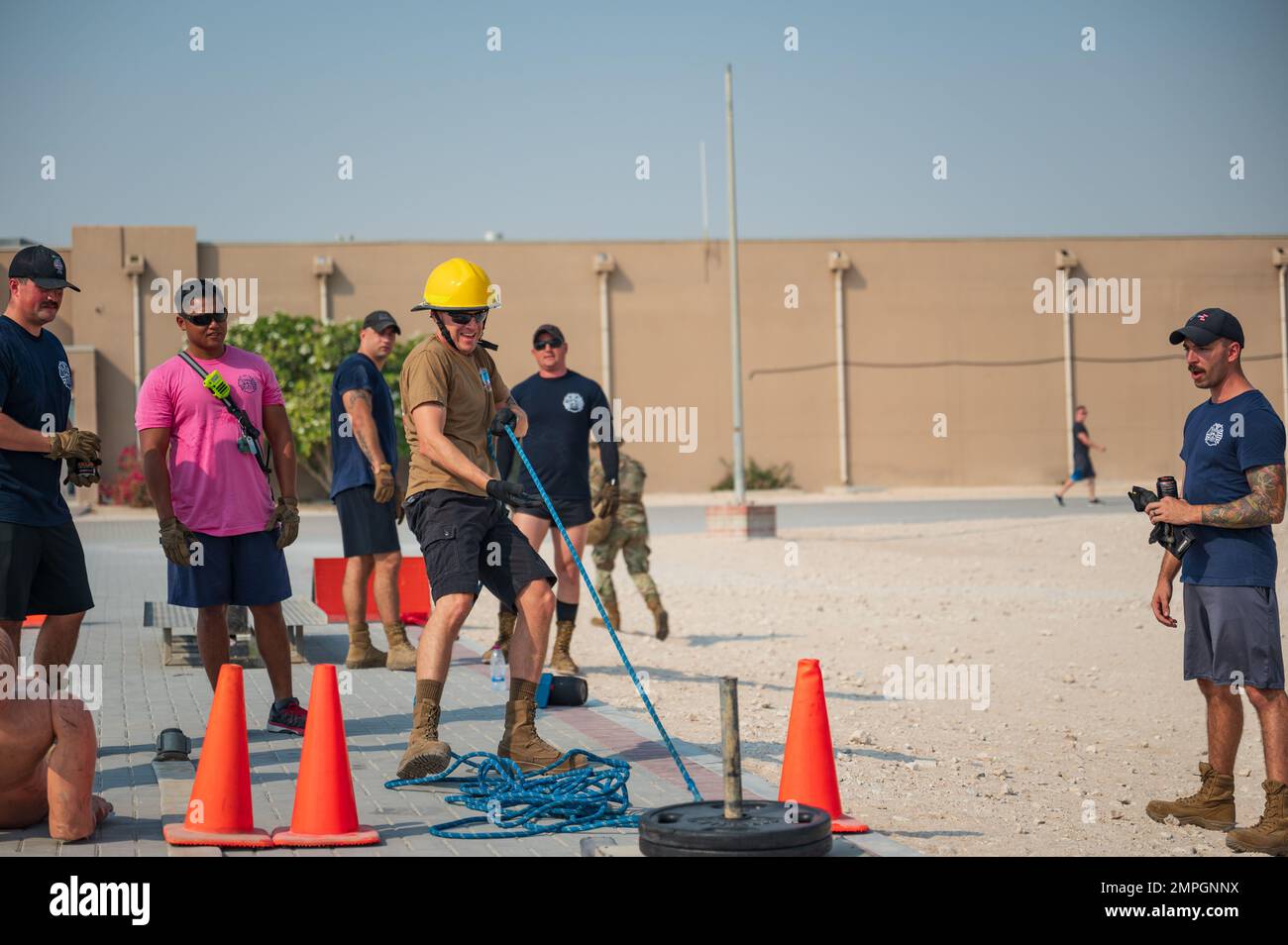 U.S. Air Force firefighters assigned to the 379th Expeditionary Civil ...