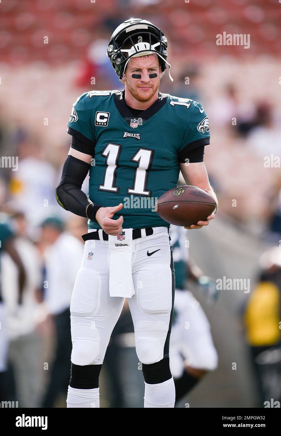 Philadelphia Eagles quarterback Carson Wentz warms ups before an NFL ...
