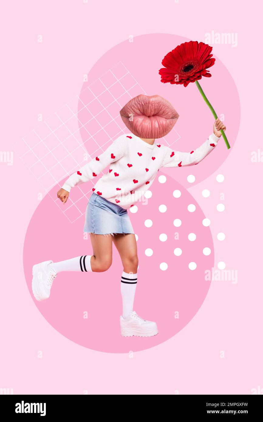 Creative surrealism poster template collage of weird lady with mouth ...