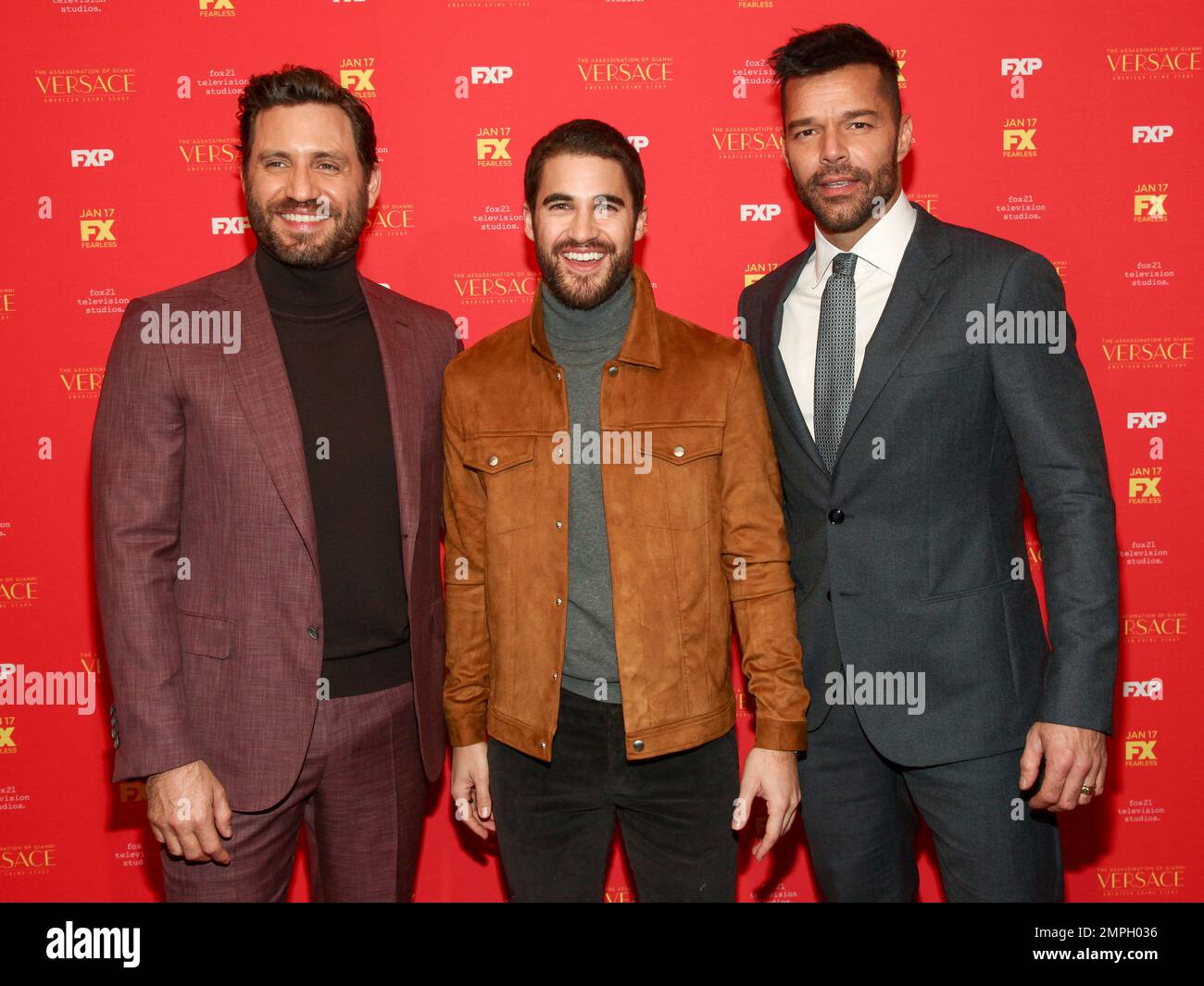 Edgar Ramirez, from left, Darren Criss and Ricky Martin attend a ...