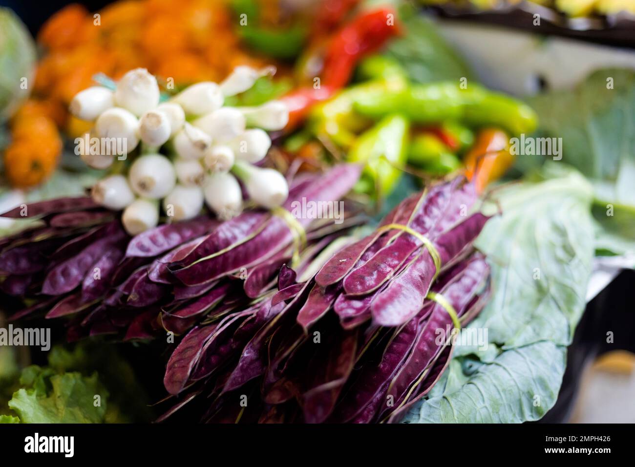 Fresh vegetables stall on local market in Oaxaca. Traditional mexican ...