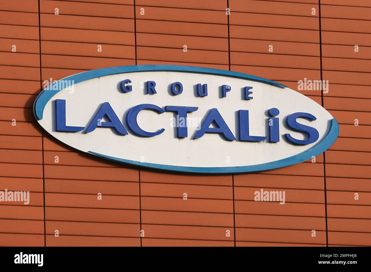 The logo of the Lactalis headquarters is pictured in Laval, western ...