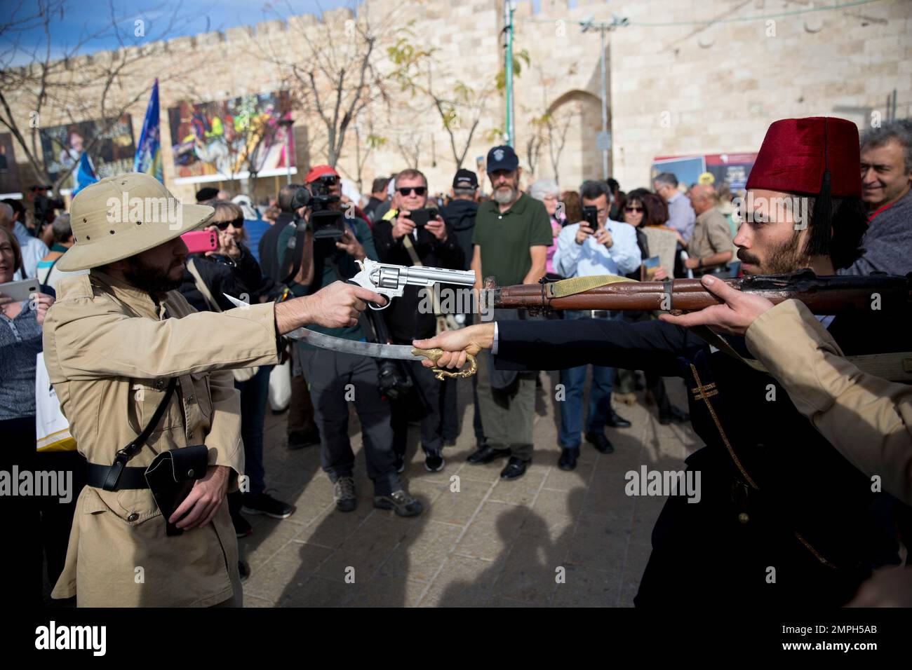 Actors take part in the reenactment of the entrance of General Edmund ...