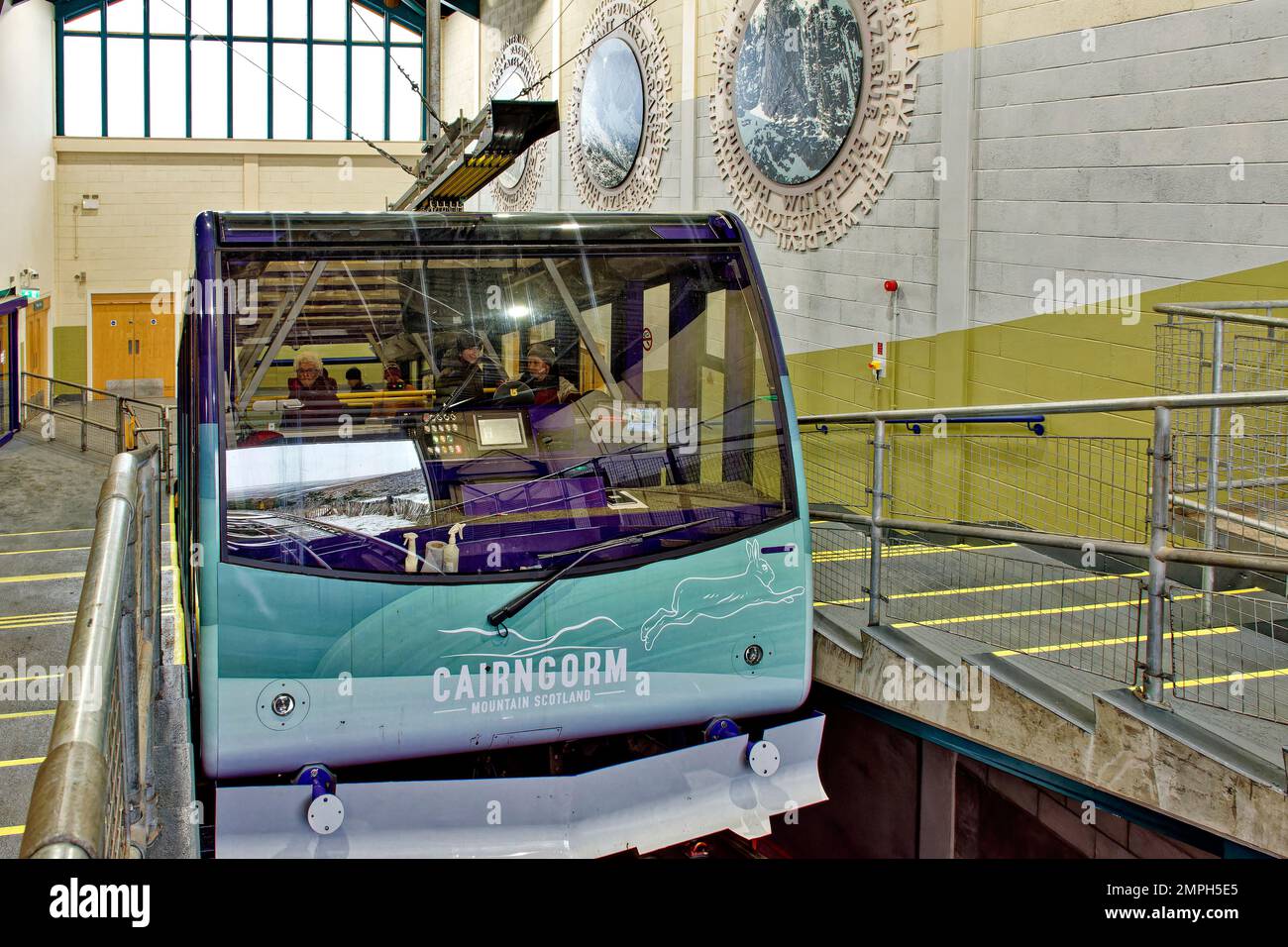 Cairngorm Mountain Funicular Railway Aviemore Scotland train ready to leave from base station ...