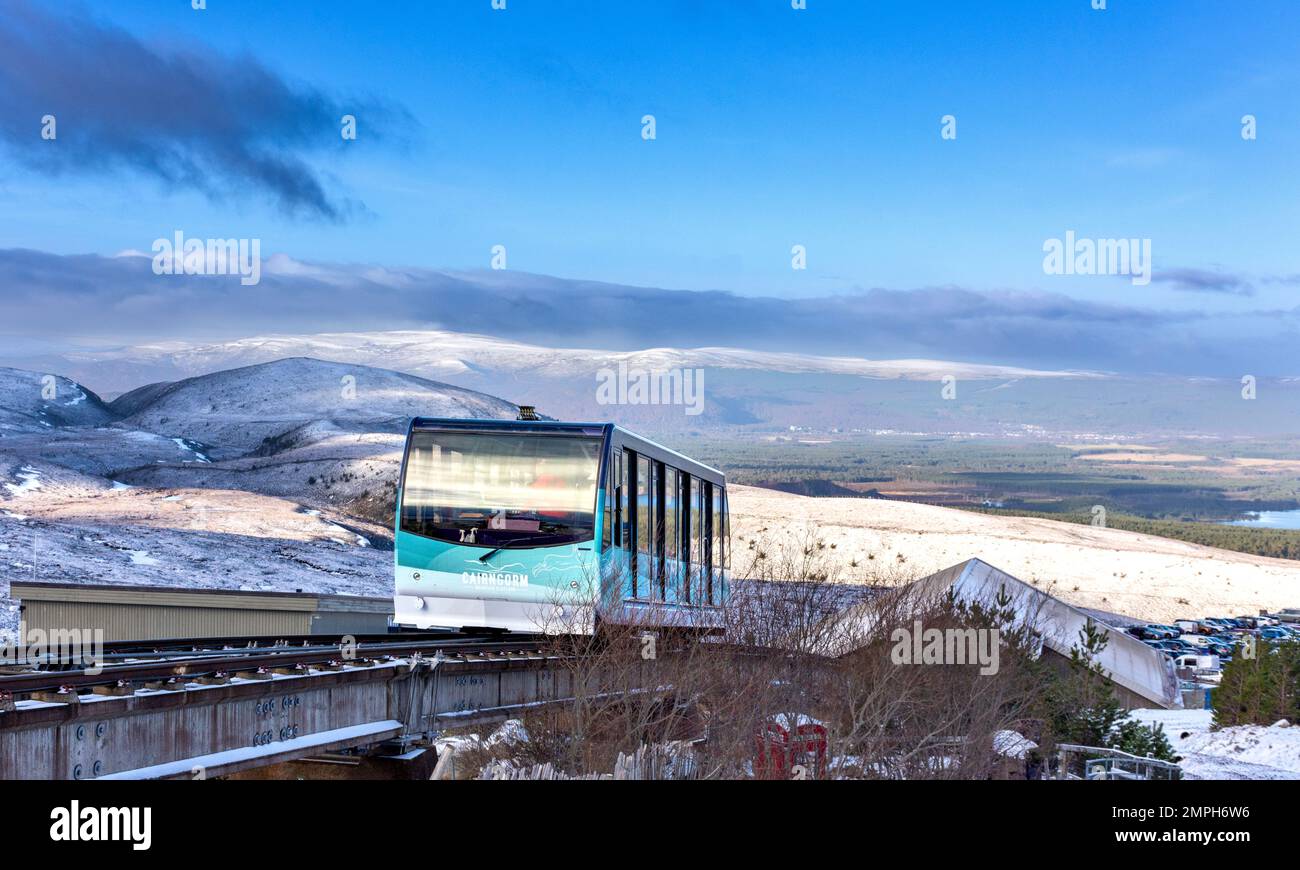 Cairngorm Mountain Railway Aviemore Scotland view over snow on the ...