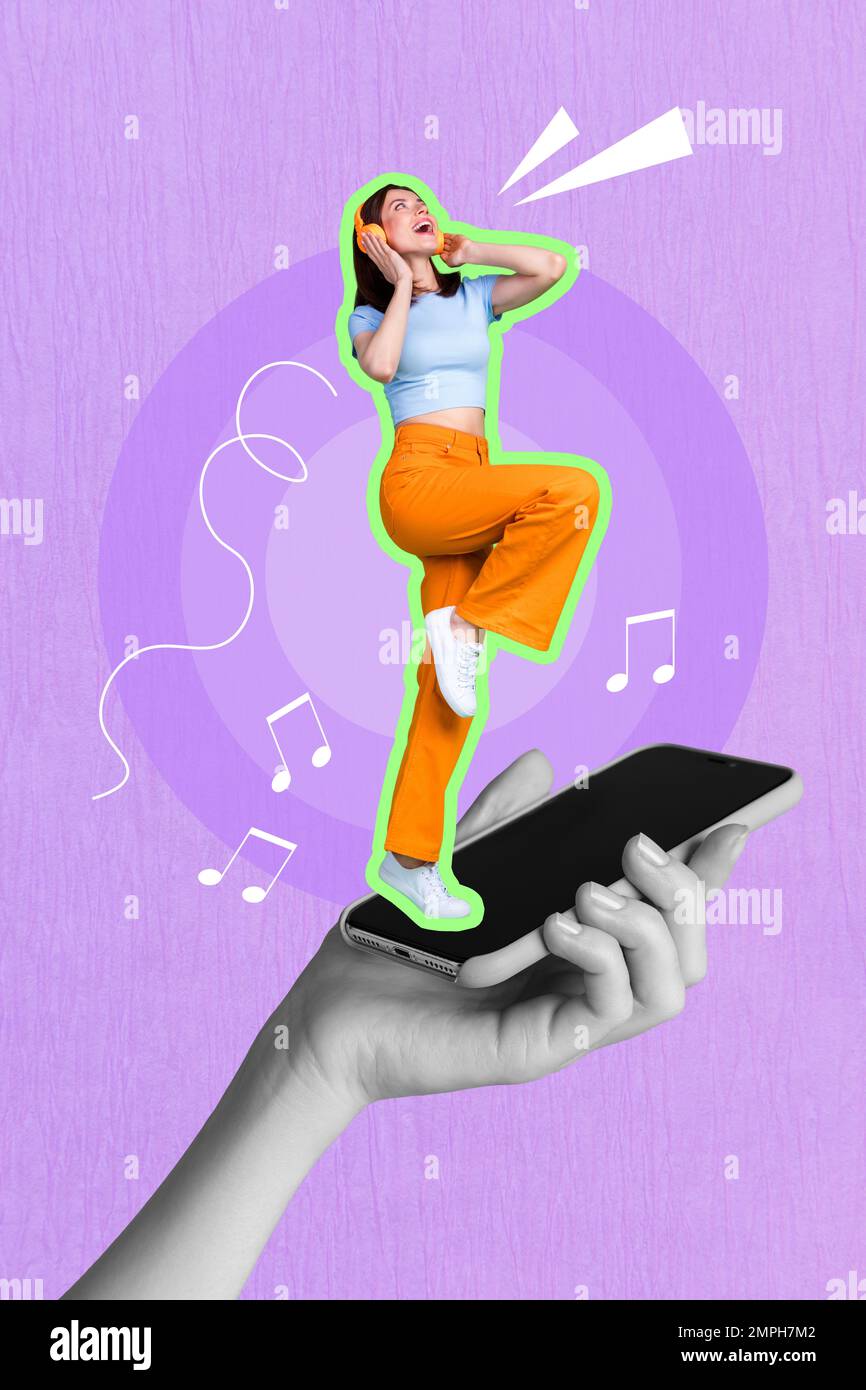 Vertical poster template collage of youngster hipster girl wear casual ...