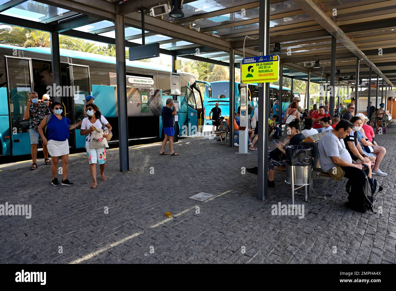 Main bus terminal in town of Maspalomas, Gran Canaria, Spain Stock ...