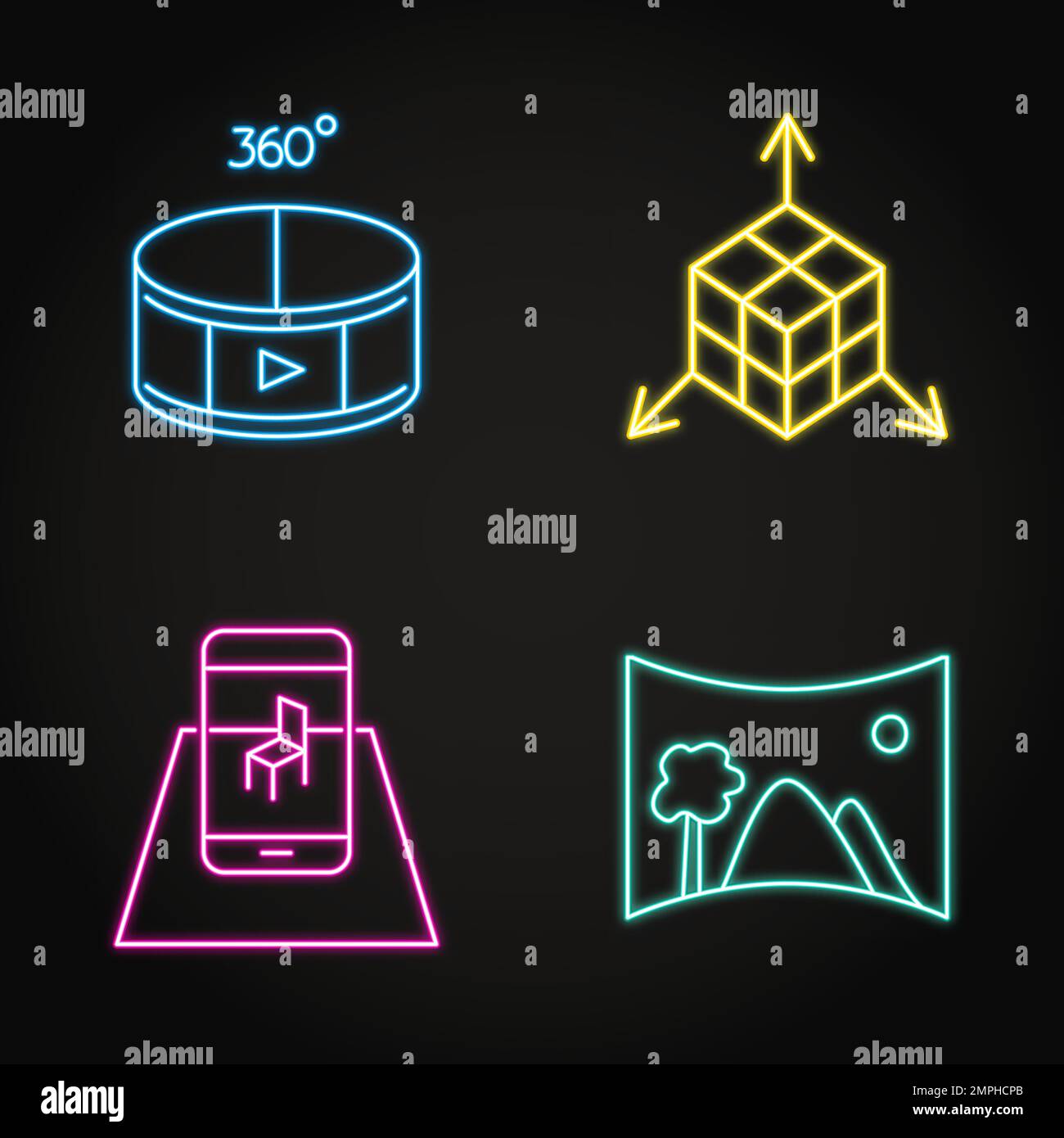 Virtual reality concept icon set in neon line style. Modern computer ... Virtual reality concept icon set in neon line style. Modern computer ...