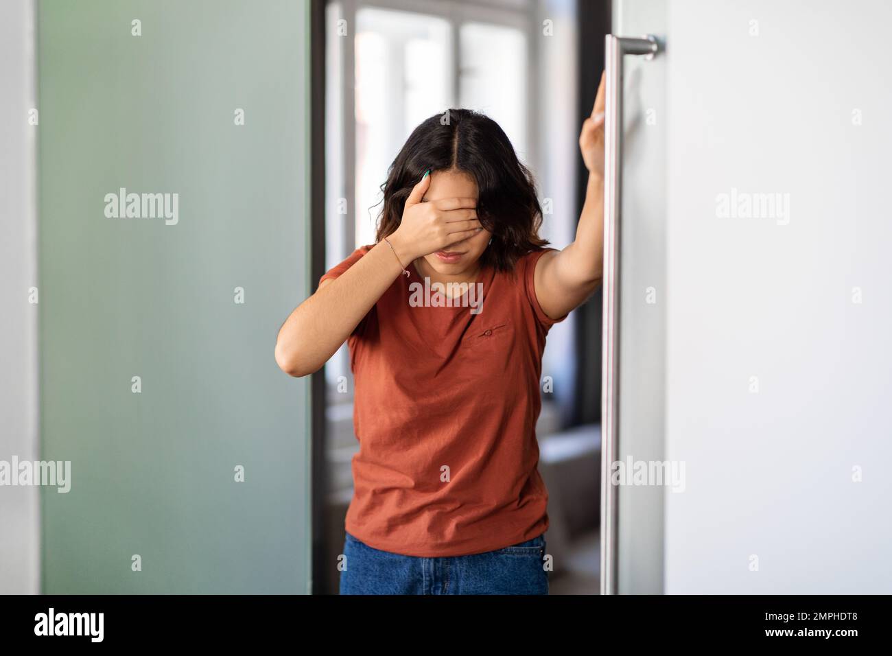 Dizziness Concept. Dizzy young arab woman suffering vertigo attack at ...