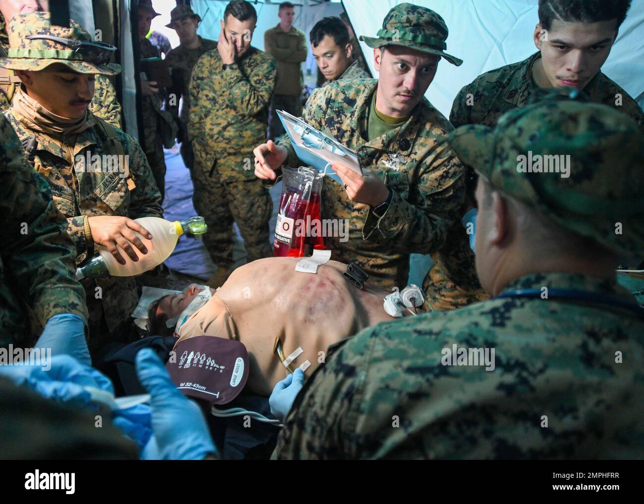 2nd Medical Battalion medical personnel prepare to operate on a ...