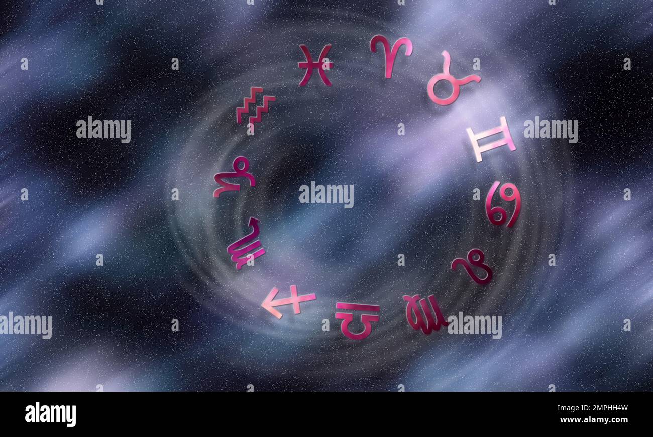 Astrology wheel, Horoscope Signs, Stars Night Sky Stock Photo - Alamy