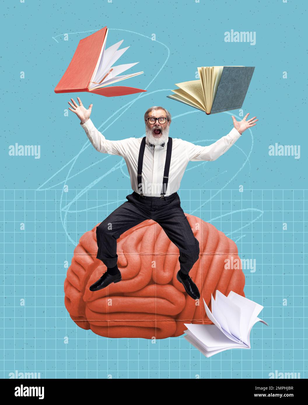 Contemporary art collage. Creative design. Senior emotional man ...