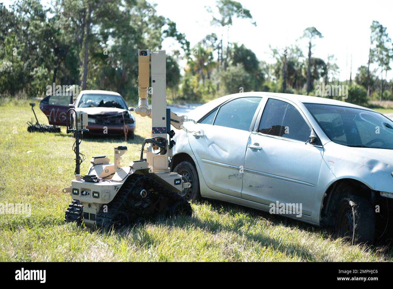 A robotic system performs an explosive removal demonstration at MacDill ...