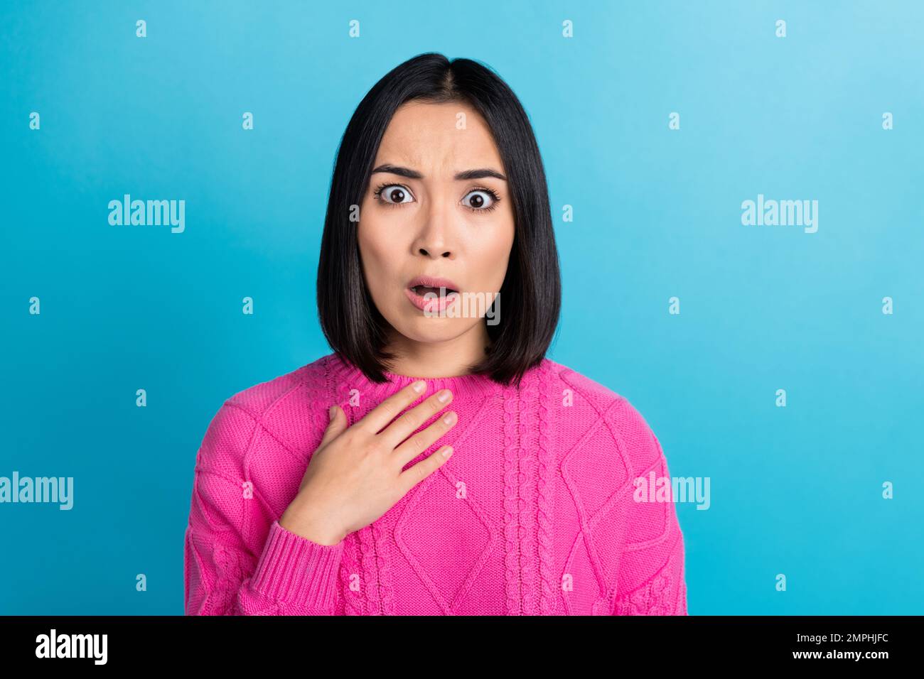 Photo of young funny excited nervous stressed korean attractive lady ...
