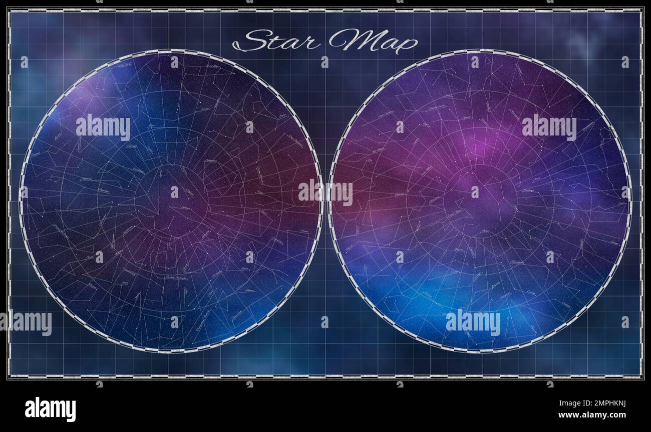 High detailed Star Map with names of constellations Stock Photo - Alamy