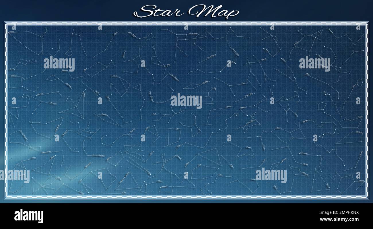 High detailed Star Map with names of constellations Stock Photo - Alamy