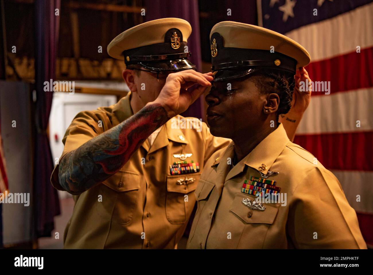 Chief Aviation Ordnanceman Cametria Tobias receives her combination ...