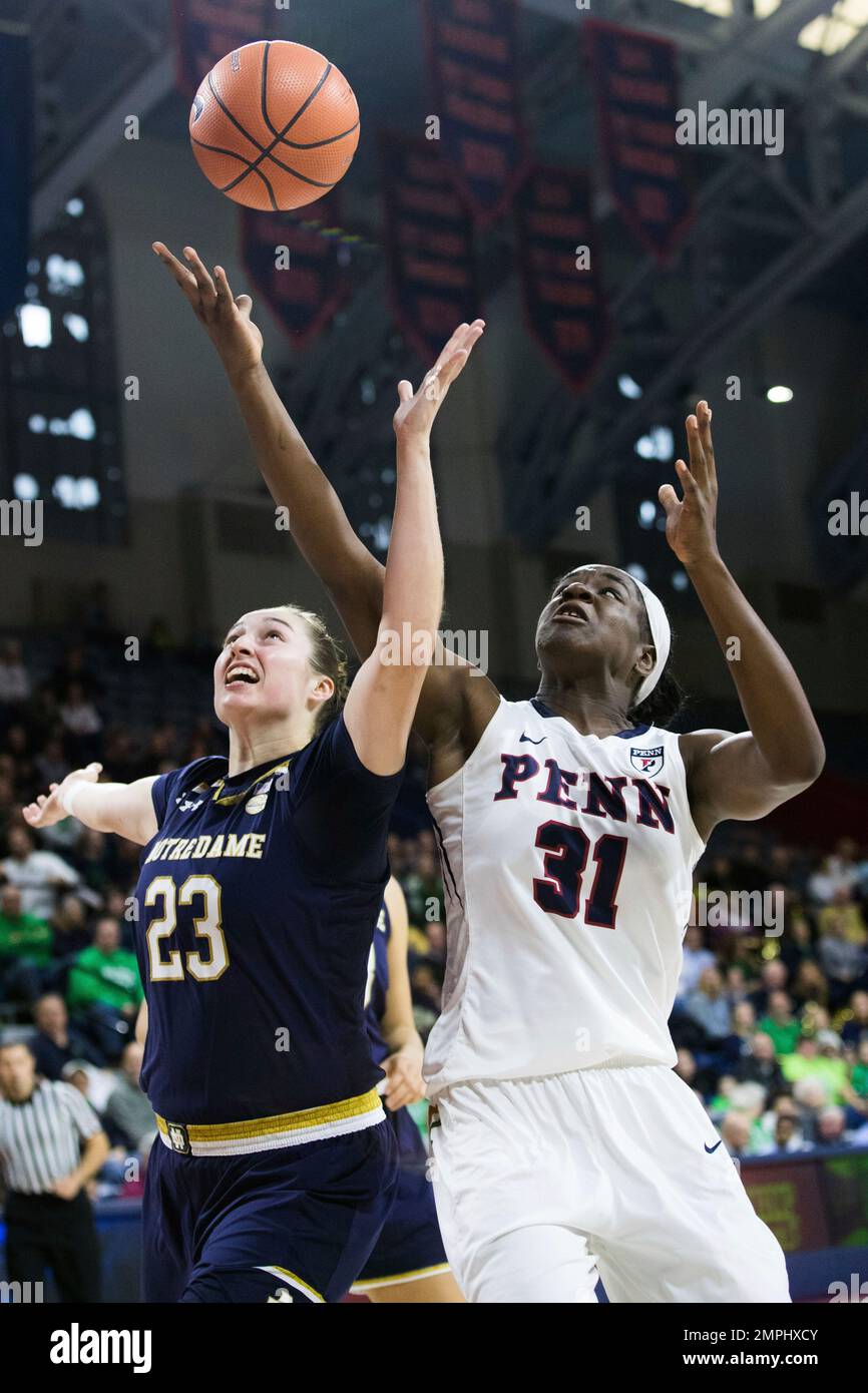 Notre Dame's Jessica Shepard, left, and Pennsylvania's Eleah Parker ...