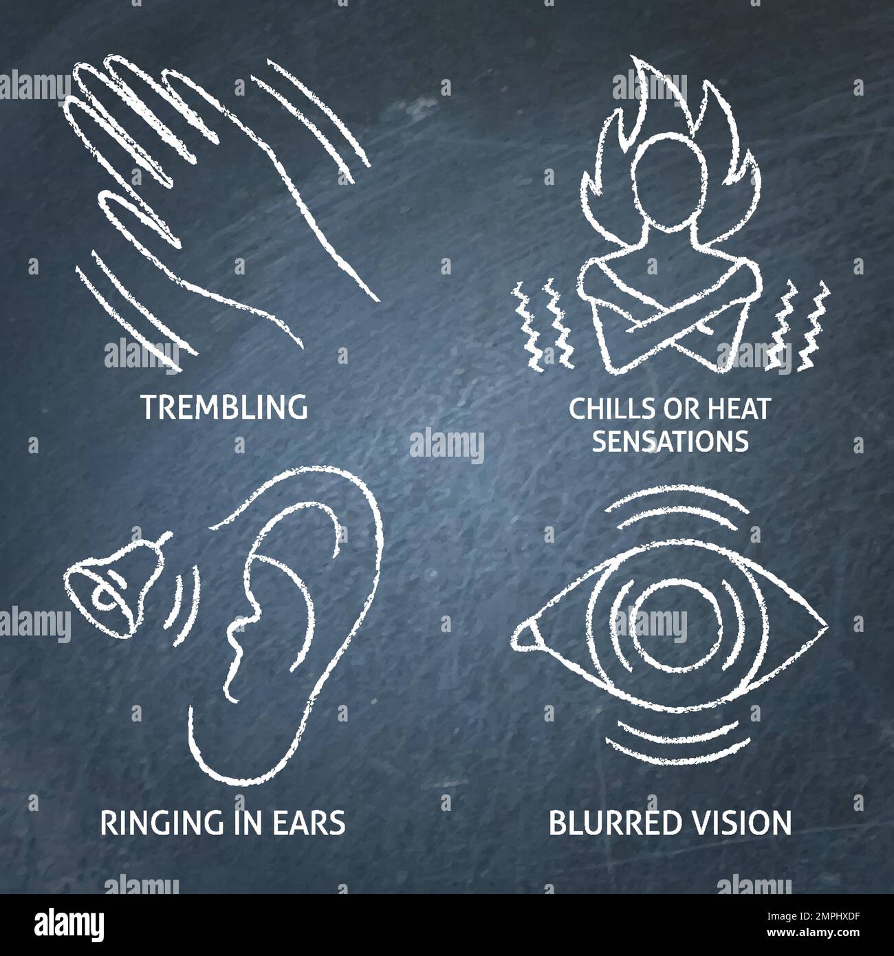 Stress and anxiety symptoms icon set on chalkboard. Vector illustration ...
