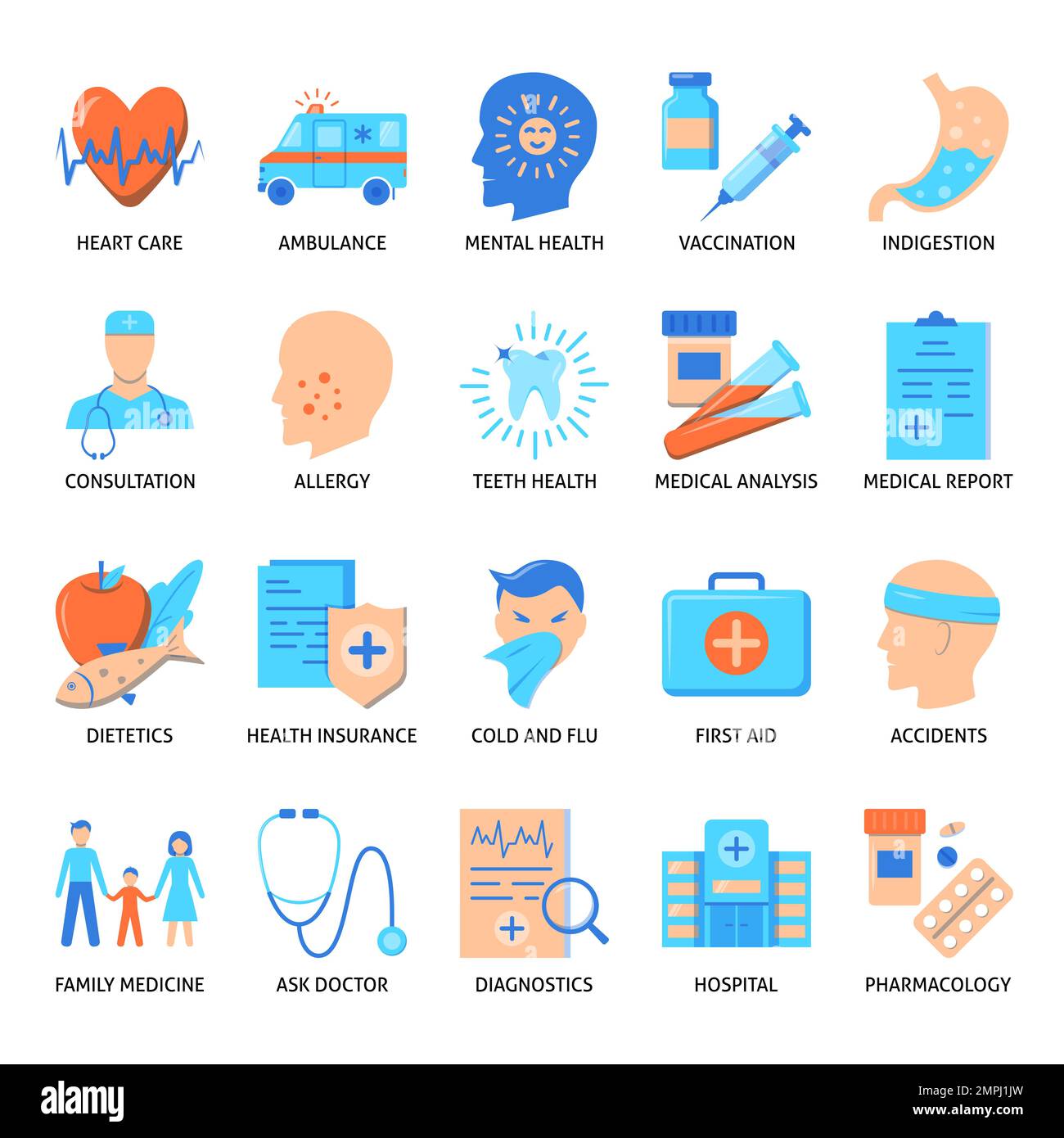 Medicine icon set in flat style. Medical and healthcare symbols. Vector ...