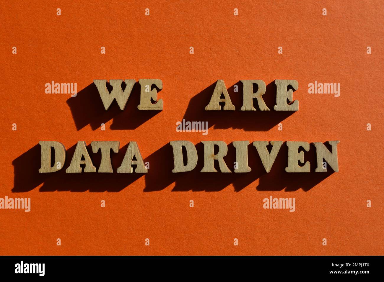 We Are Data Driven, words in wooden alphabet letters isolated on orange ...