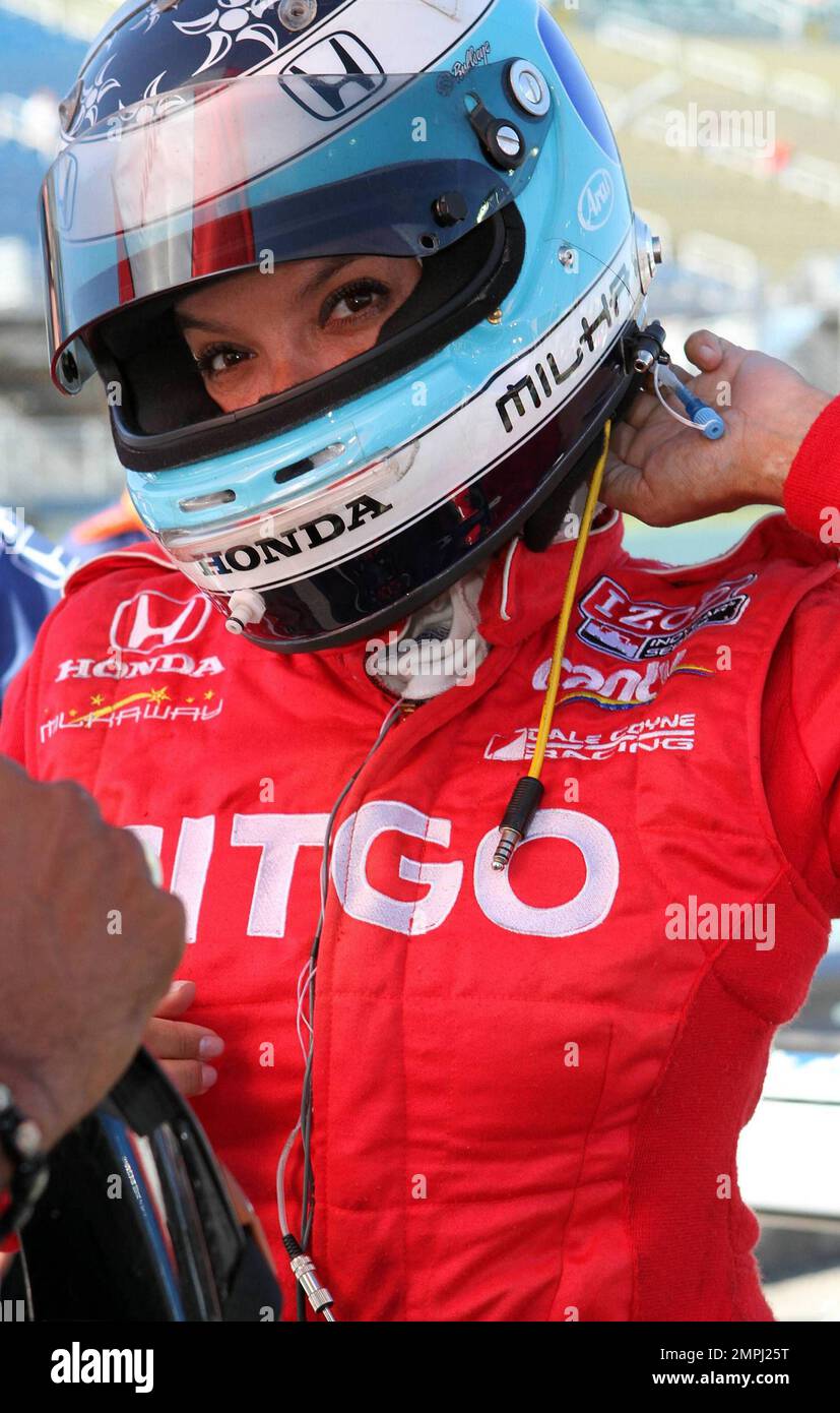 Indy Racing League driver Milka Duno waits on pit road prior to her ...