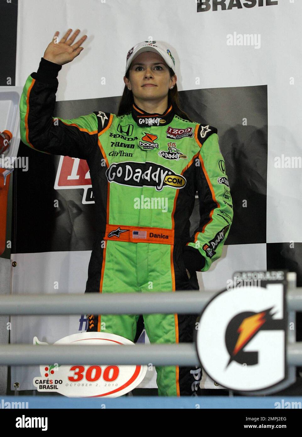 Indy Racing League driver Danica Patrick celebrates her second place ...
