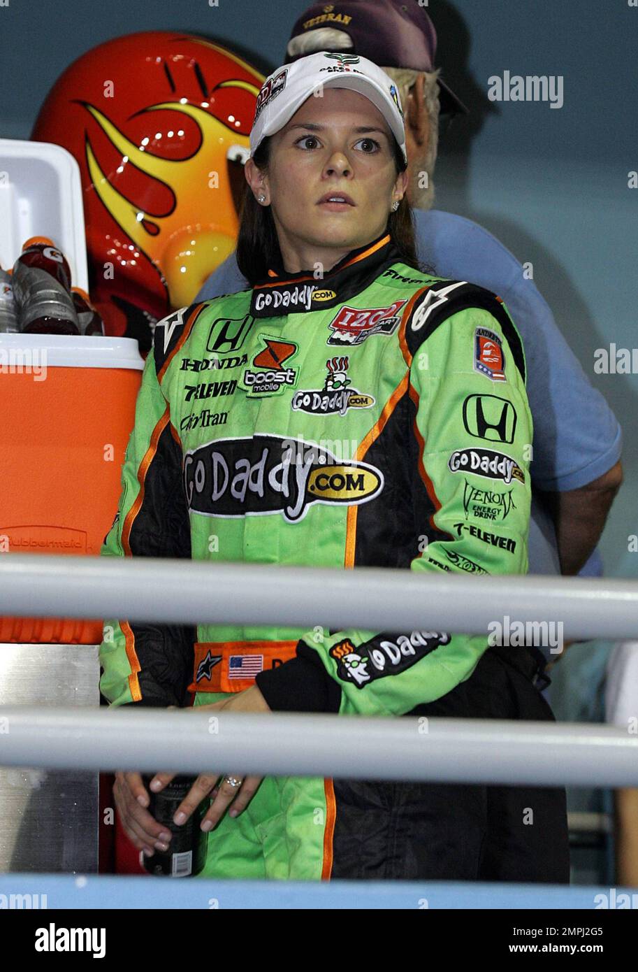 Indy Racing League driver Danica Patrick celebrates her second place ...