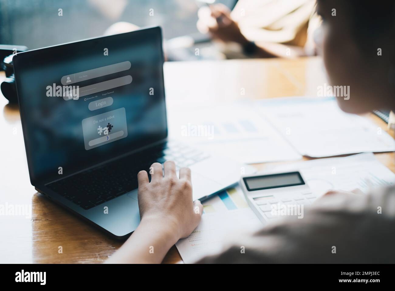 business women using information security and encryption for her saving ...