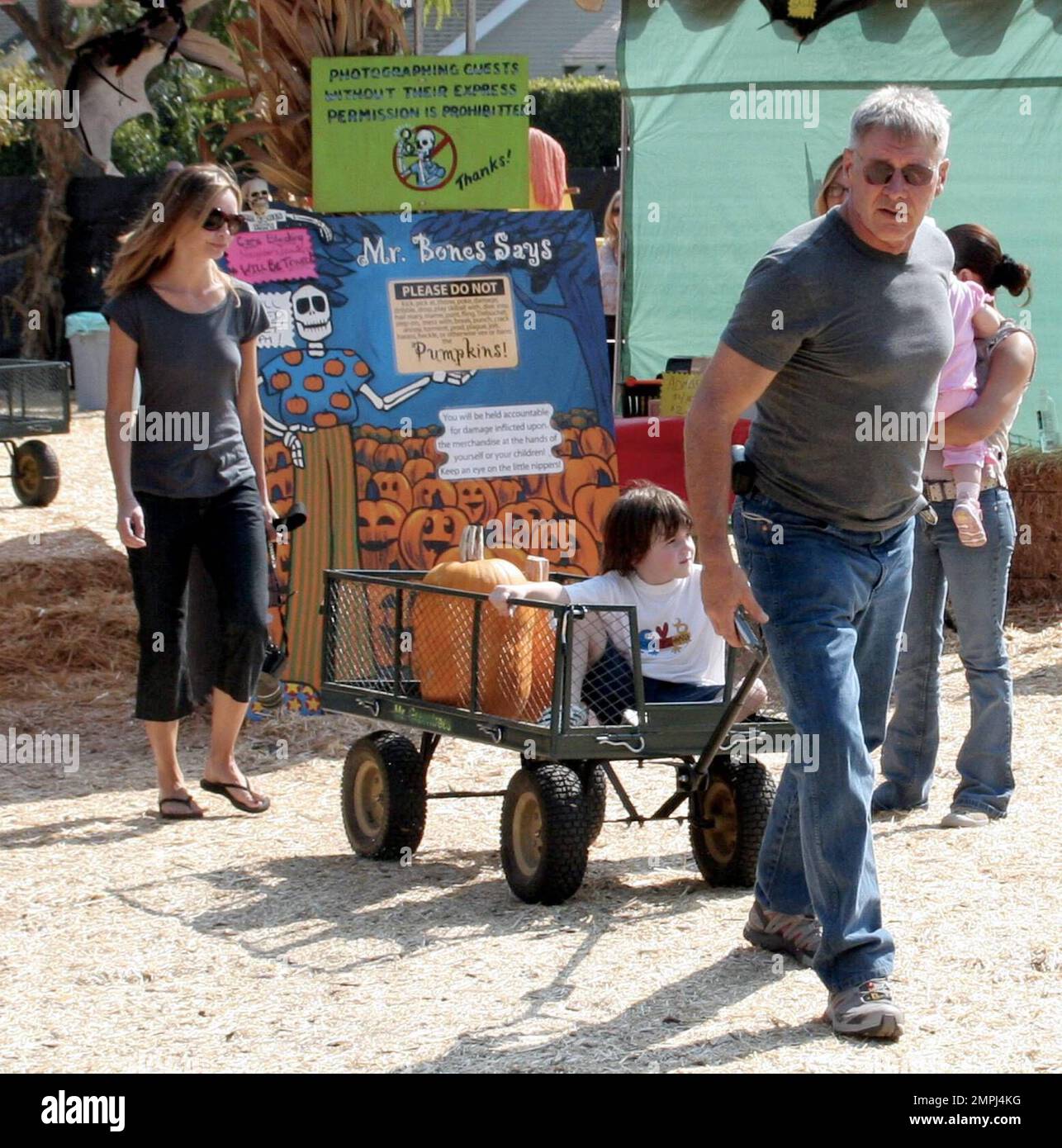 Calista Flockhart and Harrison Ford take little Liam on a pumpkin hunt ...