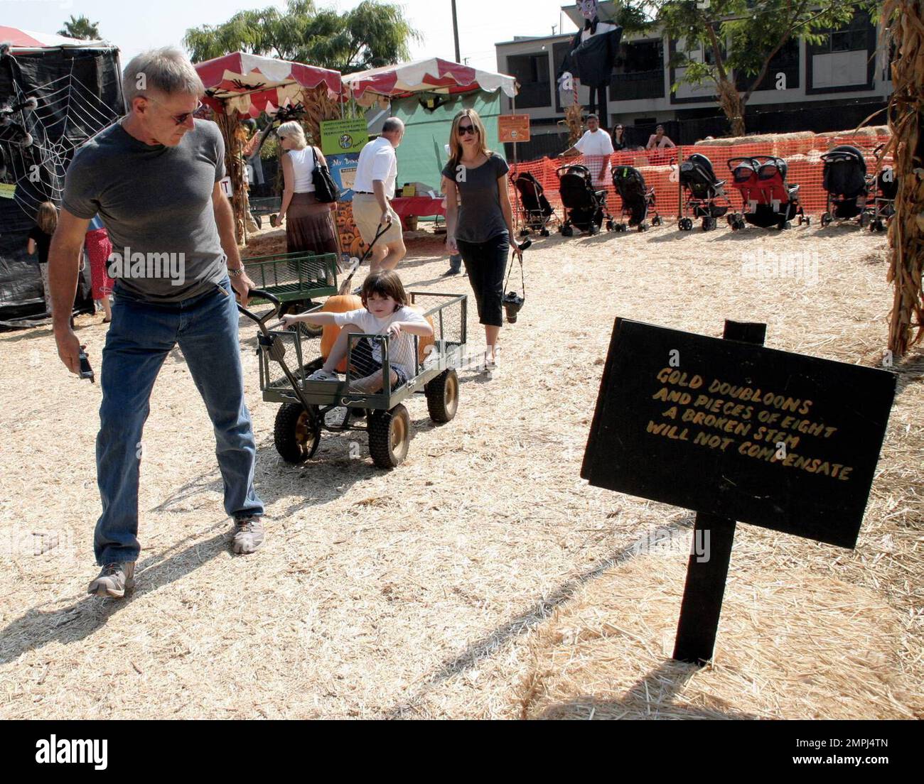 Calista Flockhart and Harrison Ford take little Liam on a pumpkin hunt ...