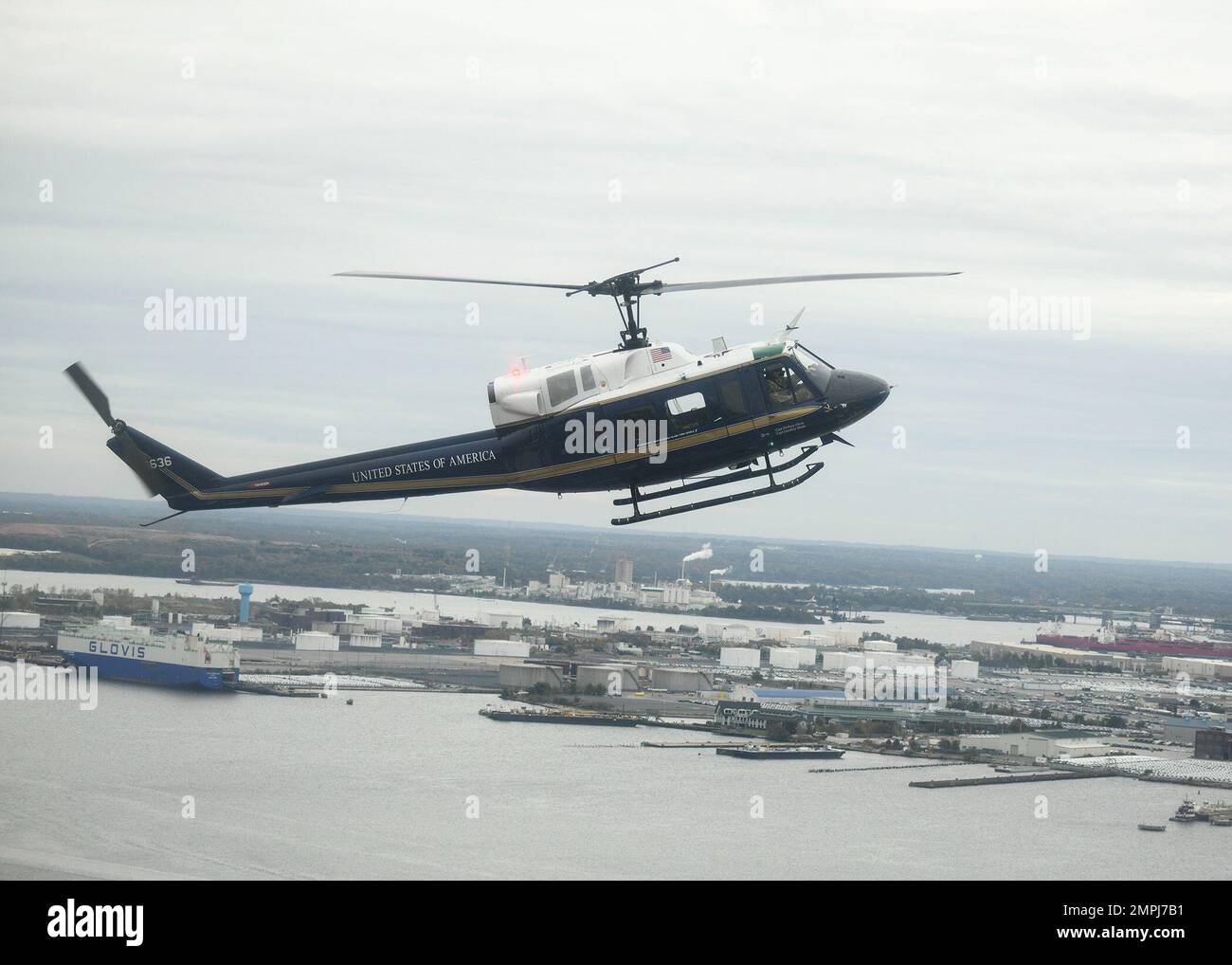 A UH-1N from the 1st Helicopter Squadron at Joint Base Andrews, flies ...