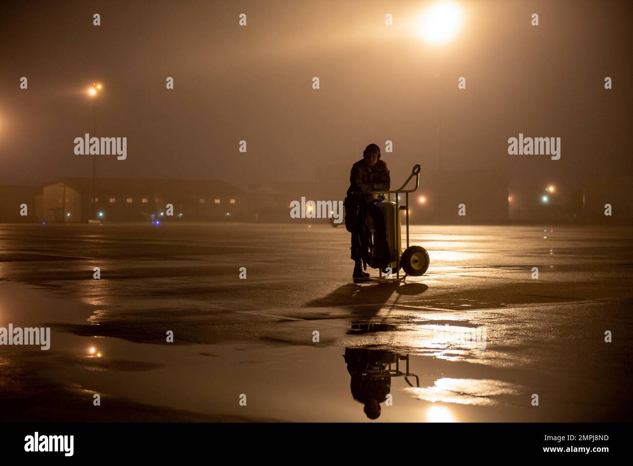 A crew chief from the 736th Aircraft Maintenance Squadron awaits the ...