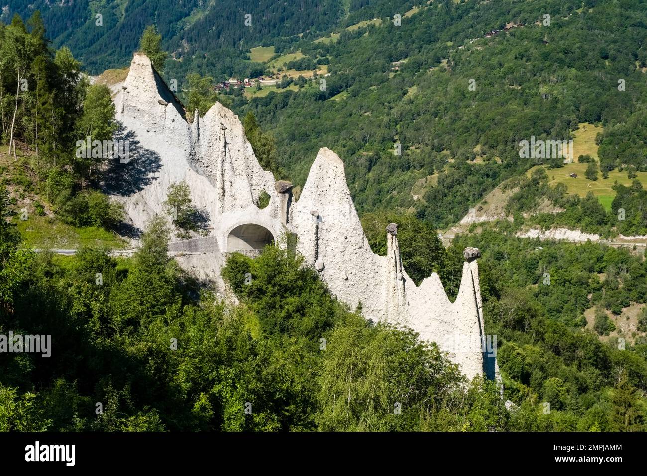 View of Euseigne pyramids, chimney rock formations named Pyramides d ...