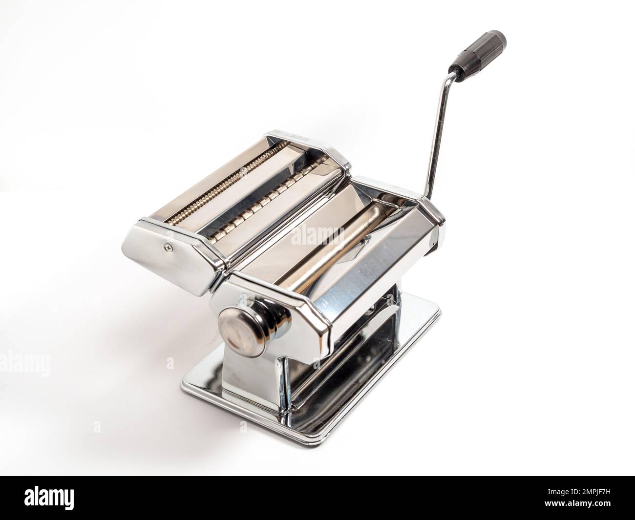 Hand machine for rolling out dough and pasta. Noodle cutter. Chrome ...