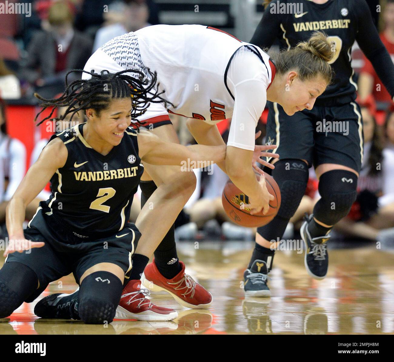 Vanderbilt guard Chelsie Hall (2) battles Louisville forward Kylee ...