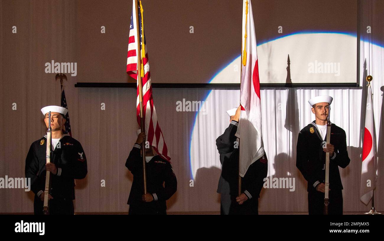 The Commander, Fleet Activities Sasebo color guard present the U.S ...