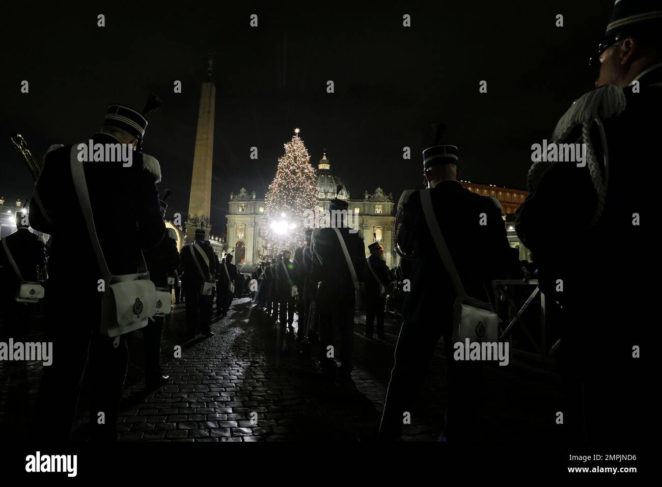 The Vatican gendarmerie band play as the 21 meters (69 feet) high ...