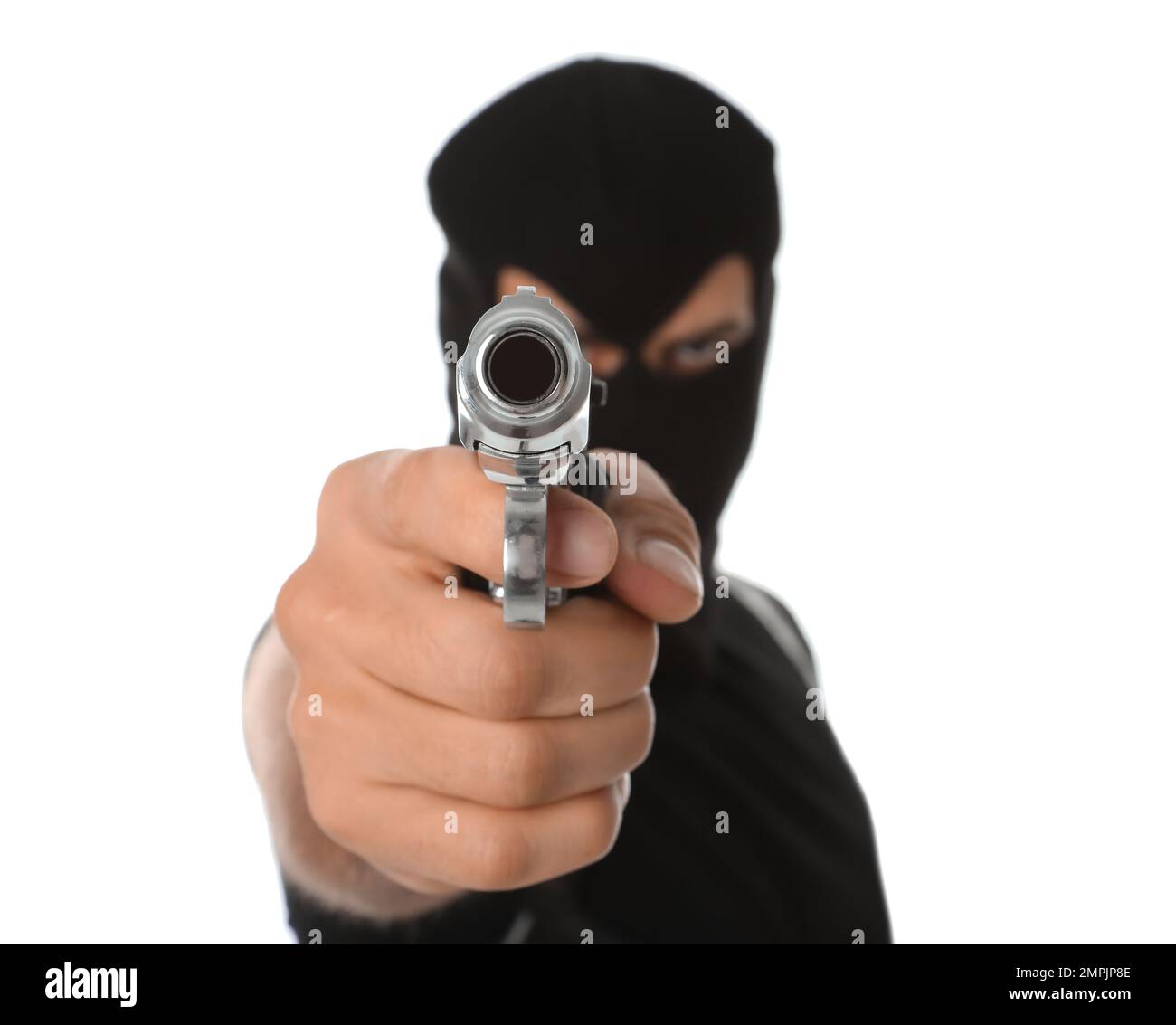 Professional killer with gun on white background Stock Photo - Alamy