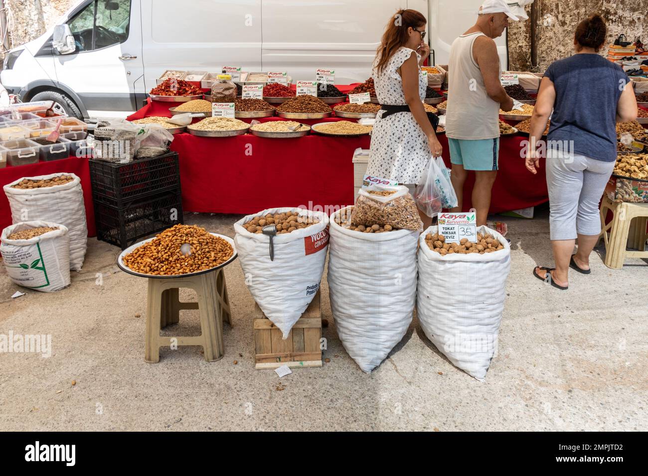 Nut stall at Akyarlar market, Turkey Stock Photo - Alamy