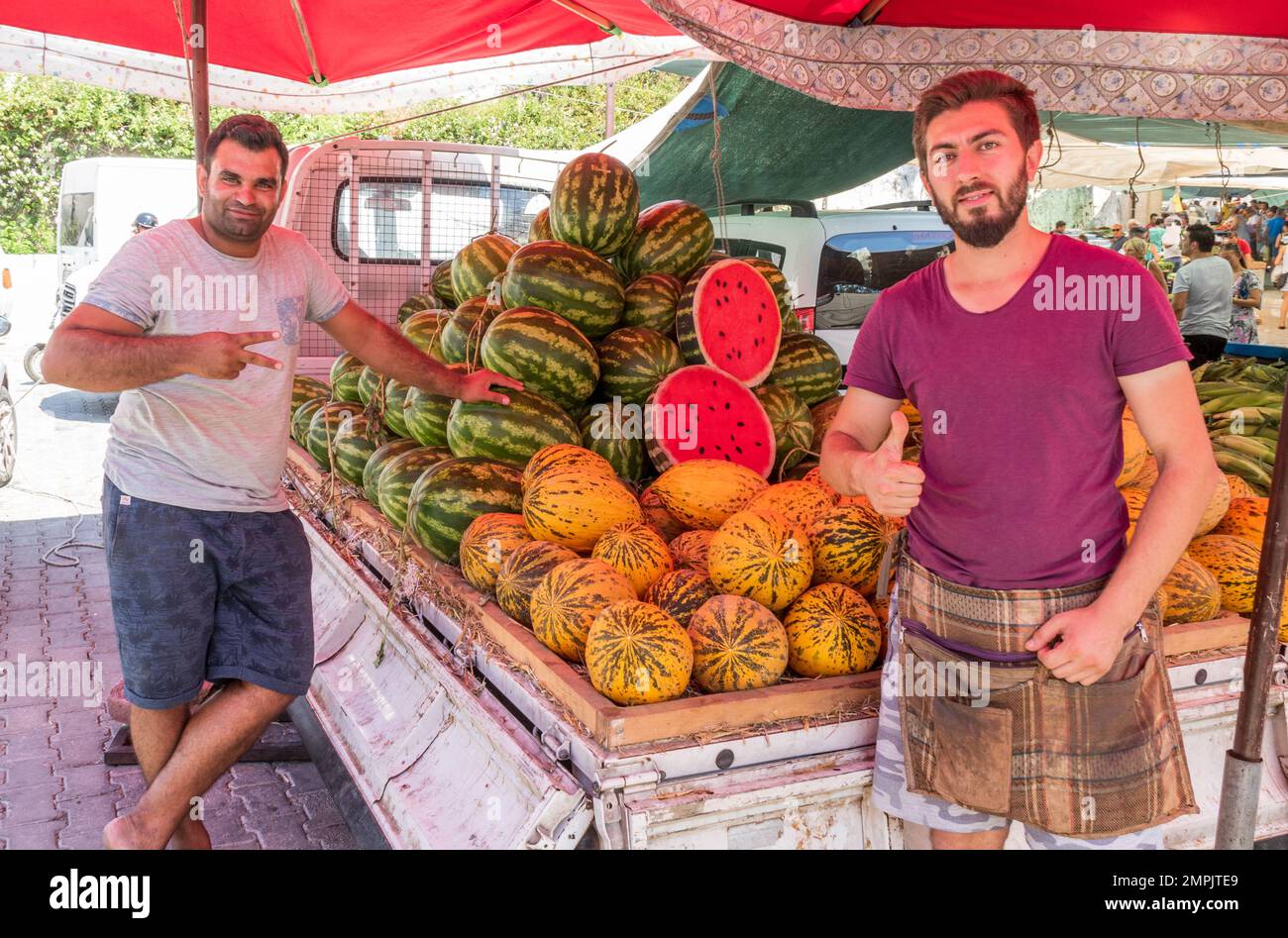 Fruit and veg vendors at Akyarlar market, Turkey Stock Photo - Alamy